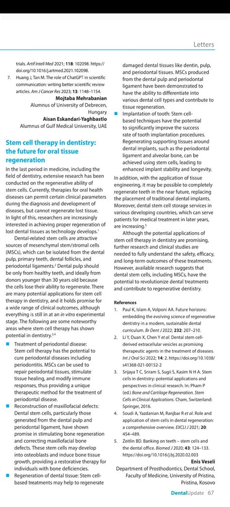 Pdf Stem Cell Therapy In Dentistry The Future For Oral Tissue