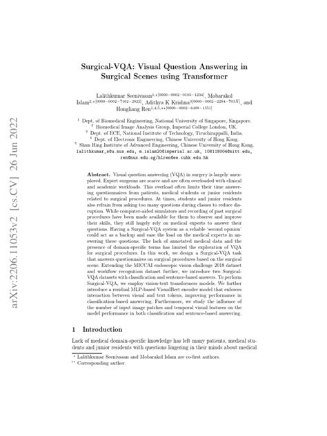 Surgical Vqa Visual Question Answering In Surgical Scenes Using