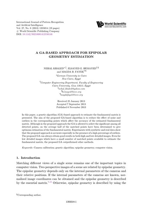 Pdf A Ga Based Approach For Epipolar Geometry Estimation