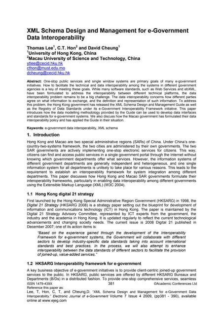 Xml Schema Design And Management For E Government Data Interoperability