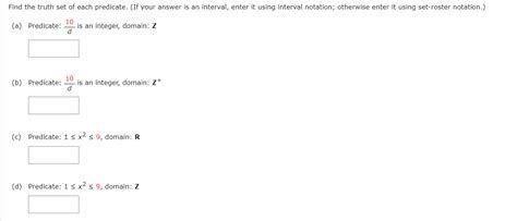 Solved Find The Truth Set Of Each Predicate If Your Answer