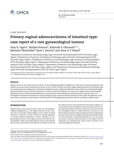 Pdf Primary Vaginal Adenocarcinoma Of Intestinal Type Case Report Of A Rare Gynaecological Tumour