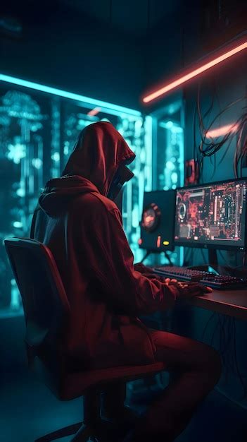 Concept De Cyberattaque Hacker En Capuchon Rouge Volant Des Données De