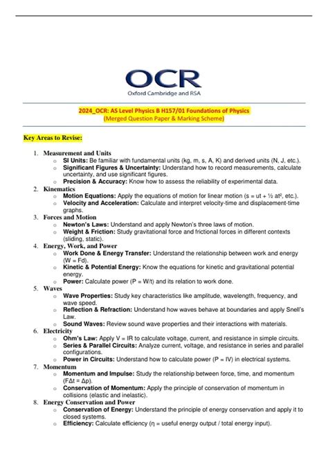 2024 OCR AS Level Physics B H157 01 Foundations Of Physics Merged Question Paper Marking