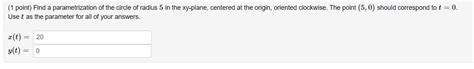 Solved Point Find A Parametrization Of The Circle Of Chegg