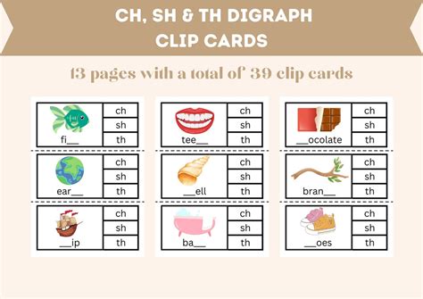 Digraph Clip Card Activity Sh Ch Th Digraphs Digital Download