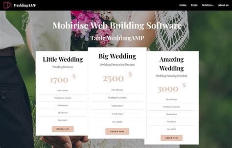 Mobirise Web Building Software — Table Weddingamp Template By