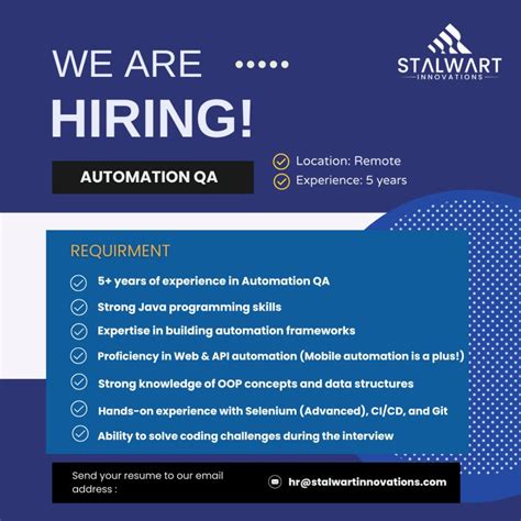 We Are Hiring Automation Qa Remote 5 Years Experience Required Stalwart Innovations Pvt Ltd