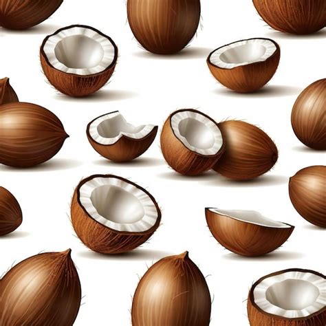 A Collection Of Shelled Coconuts With A White Background Premium Ai