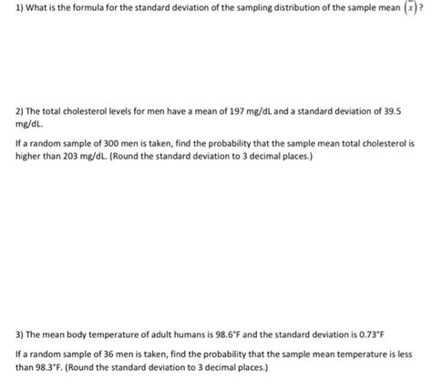 Solved What Is The Formula For The Standard Deviation Of Chegg Com