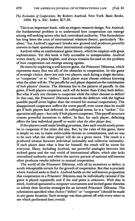 The Evolution Of Cooperation By Robert Axelrod New York Basic Books