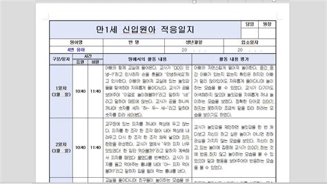 만1세 신입원아 적응일지 5명입니다어린이집 적응일지 크몽