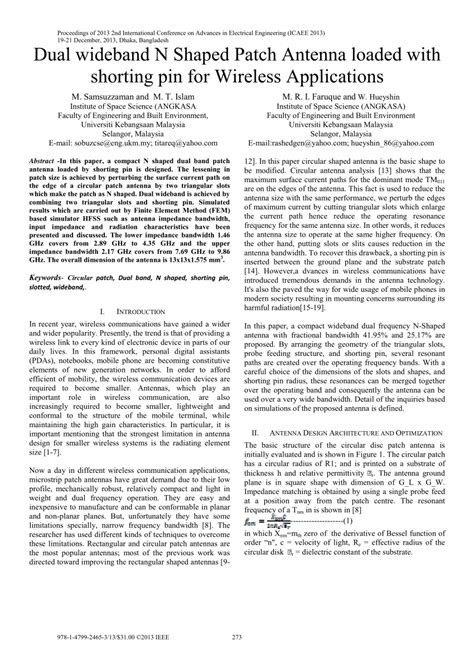 Pdf Dual Wideband N Shaped Patch Antenna Loaded With Shorting Pin For Wireless Applications