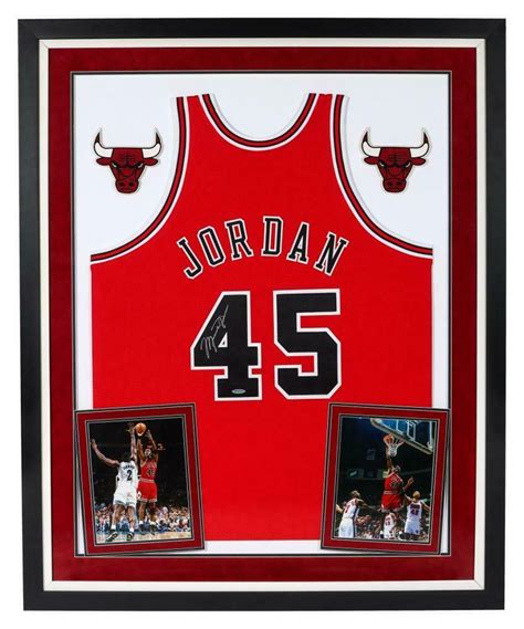 Michael Jordan Signed Bulls 36x44 Custom Framed Jersey Display Uda Coa