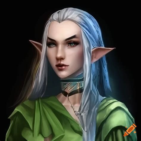 Elegant High Moon Elf Femsorcerer With Silver Hair And Purple Eyes In