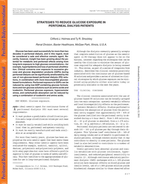 Pdf Strategies To Reduce Glucose Exposure In Peritoneal Dialysis Patients