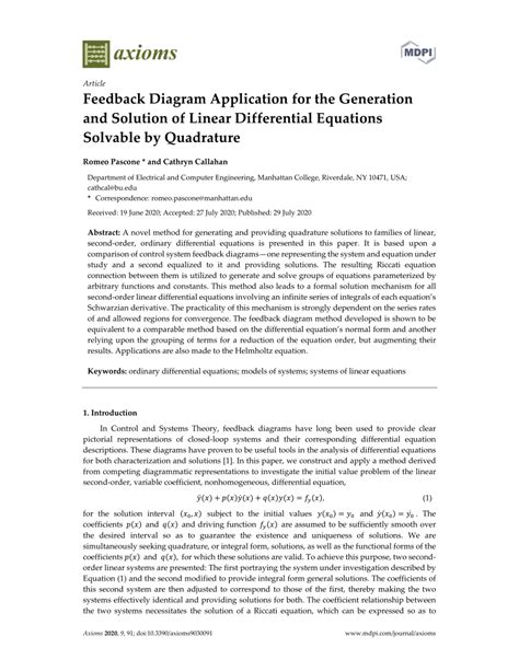 Pdf Feedback Diagram Application For The Generation And Solution Of