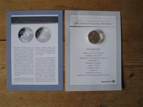 10 EURO SILBER Gedenkmünze 200 Geburtstag Carl Spitzweg 925 Ag 2008