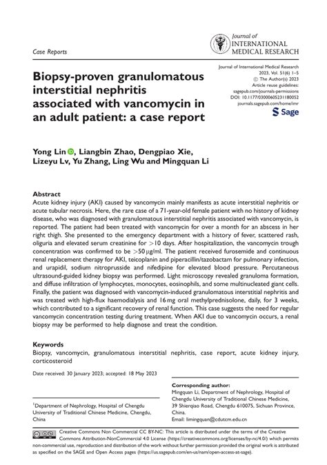 Pdf Biopsy Proven Granulomatous Interstitial Nephritis Associated With Vancomycin In An Adult