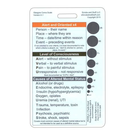 Buy Glasgow Coma Scale Gcs Vertical Reference Badge Id Card 1 Card
