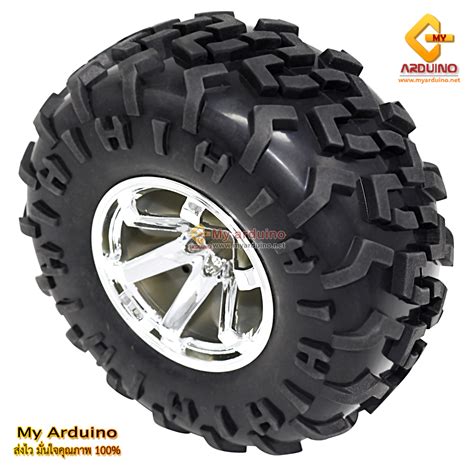 ล้อยางวิบาก Smart Car 130mm สีน้ำเงิน ข้อต่อหกเหลี่ยม สีเงิน ขาย Arduino อุปกรณ์ Arduino