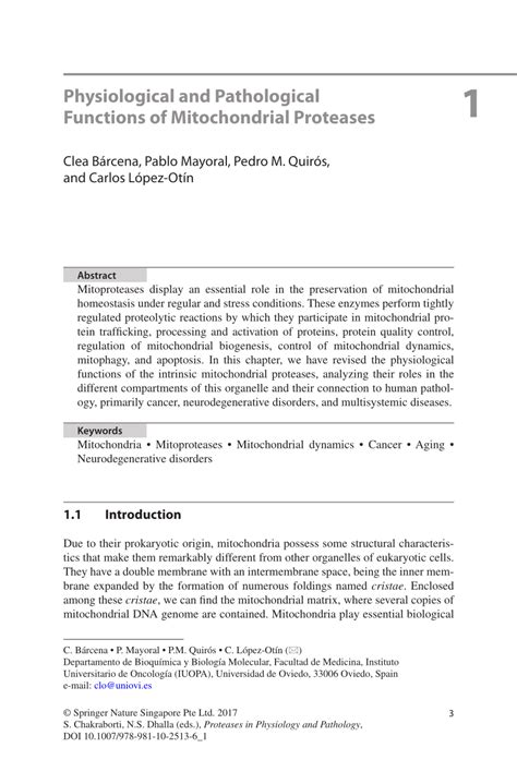 Pdf Physiological And Pathological Functions Of Mitochondrial Proteases
