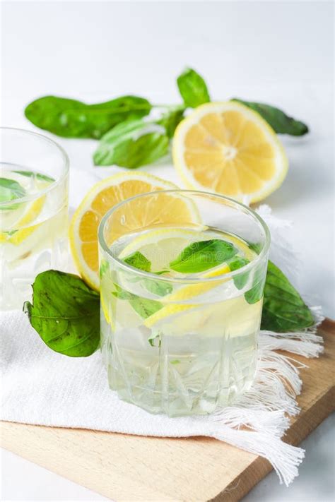 Basil Lemon Water Drink Infused Water Cocktail Healthy Lifestyle