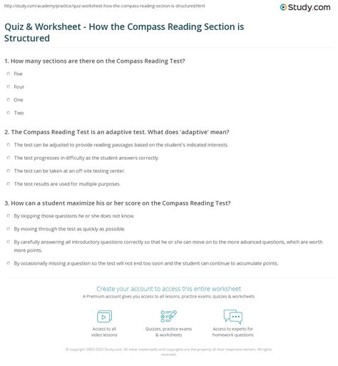 Quiz And Worksheet How The Compass Reading Section Is Structured