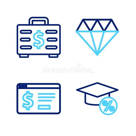 Set Line Graduation Cap And Coin Online Banking With Dollar Diamond And Briefcase Money Icon