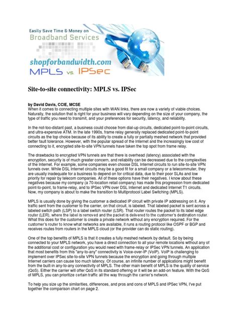 Mpls Vs Ipsec Vpns Pdf Virtual Private Network Multiprotocol