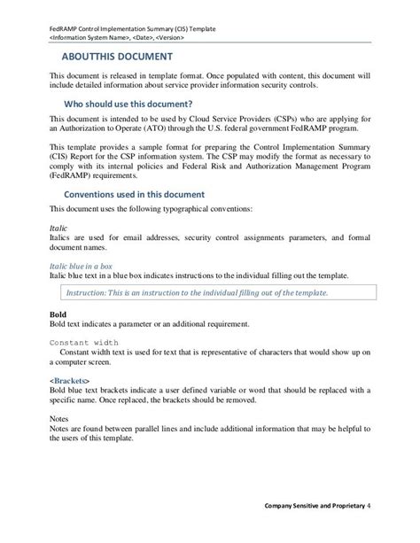 Control Implementation Summary Cis Template