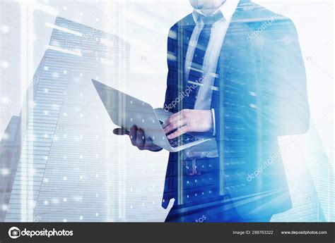 Man With Laptop In Server Room Hi Tech Stock Photo Denisismagilov 288763322