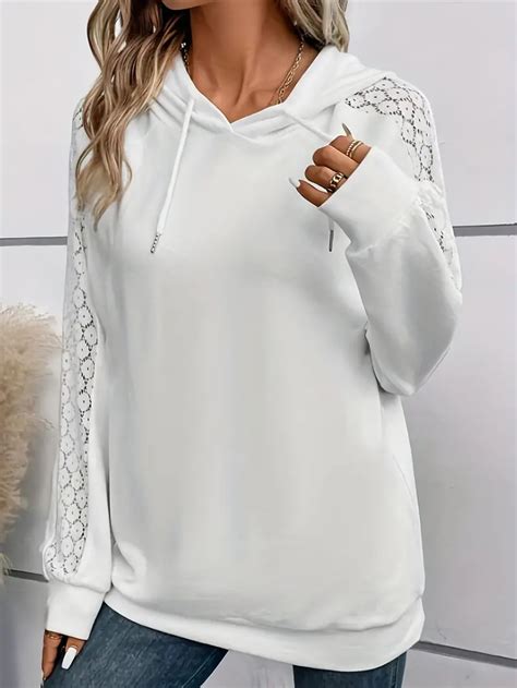 Lace Stitching Drawstring Hoodie Casual Long Sleeve Loose Temu Canada