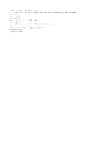 Finite Difference Matlab Code TXT Physics Science