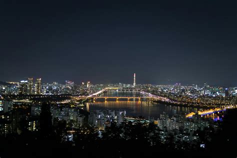 City View Seoul Seoul Night South Korea 강 반사 고층 건물 남한 수도 다리 대도시 대한민국 도시 경관 도시 반사 도시