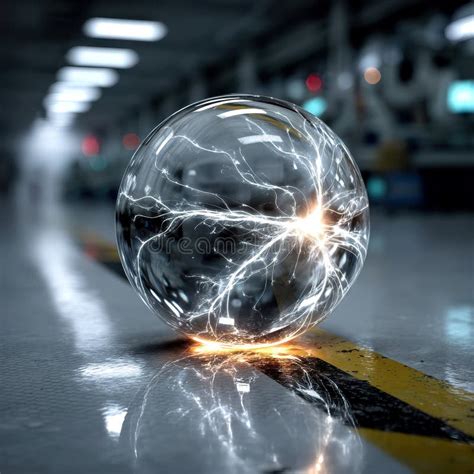 Artistic Image Showcases A Glowing Orb With Electric Discharge In A Futuristic Factory Setting