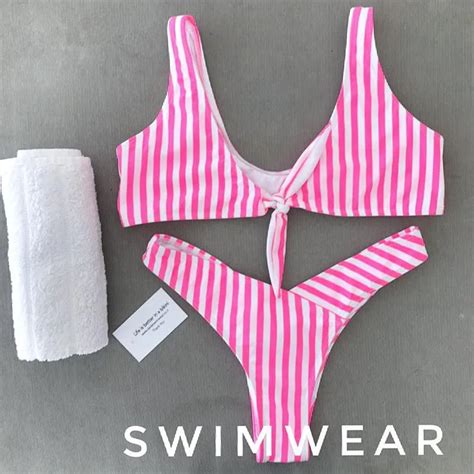 2017 Sexy Clolor Biquini Stripe Tong Swim Bathing Suit Plus Size