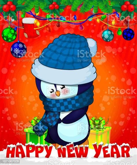 빨간색 배경에 만화 Cristmas 펭귄 벡터 일러스트입니다 12월에 대한 스톡 벡터 아트 및 기타 이미지 12월 개체