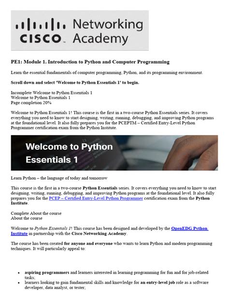 Phyton Introduction Cisco Basic Course Pdf Computer Programming