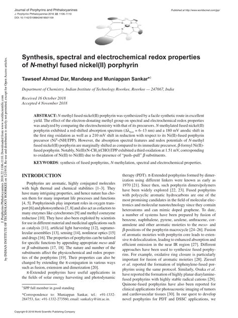Pdf Synthesis Spectral And Electrochemical Redox Properties Of N Methyl Fused Nickelii