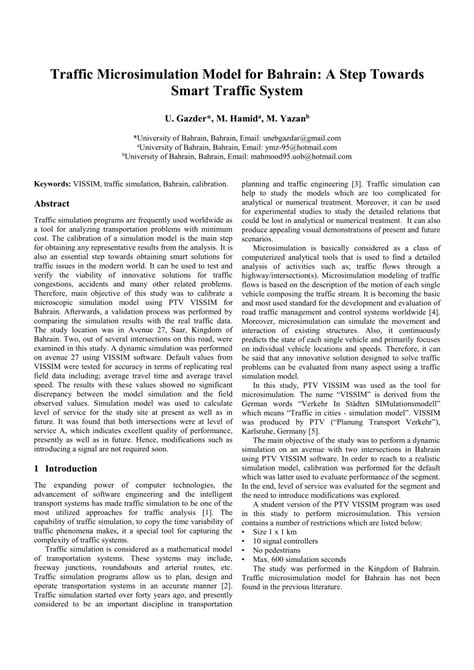Pdf Traffic Microsimulation Model For Bahrain A Step Towards Smart Traffic System