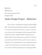 Senior Design Project Reflection Pdf Le 1 Minh Duc Le Kadioglu Sezin Intro To Engineering
