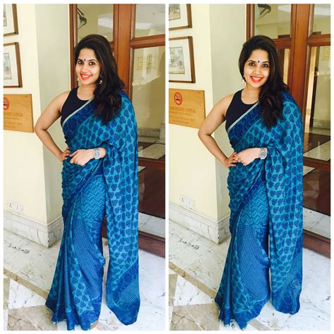 Devika Madhavan In Blue Shiffon Saree Indian Beauty Saree Shiffon