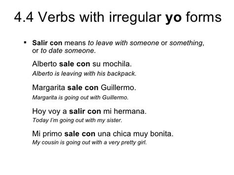4 4 Verbs With Irregular Yo Forms