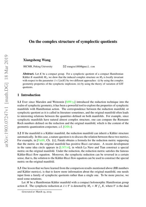 Pdf On The Complex Structure Of Symplectic Quotients