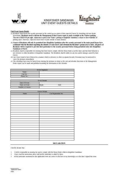 Unit Event Guest Details Form Pdf