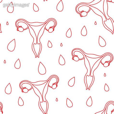 Women Menstruation Periods Seamless Pattern Uterus Blood Drips 이미지