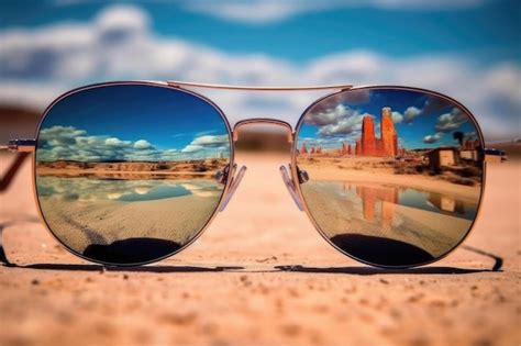 Premium Ai Image Reflection In The Sunglasses Shows Sea Beach Summer