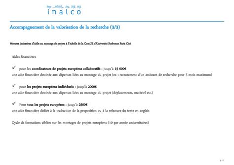 Opportunités de financement en S H S Support à la recherche ppt