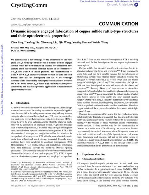 Pdf Dynamic Isomers Engaged Fabrication Of Copper Sulfide Rattle Type